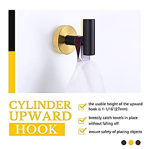 APLusee Robe Towel Hook Matte Black and Gold, 304 Stainless Steel Single Prong Coat Hook Bathroom Kitchen Garage Home Storage Round Utility Hanger