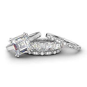 Jeulia 4PC Asscher Cut Sterling Silver Ring Set Cubic Zirconia CZ Engagement Anniversary Eternity Promise Wedding Band Ring Set with Jewelry Box (7)