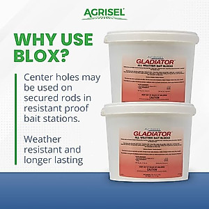 Agrisel Gladiator Rodenticide, Mouse Bait, Rat Bait, Single-Dose Rodent Control, Use Indoor & Outdoor, 3-Pack of Disposable Gloves Included, 128 Wax Blocks (.5 oz)