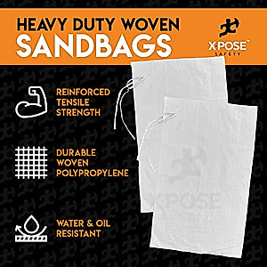 Empty Sand Bags, with Ties – White 14" x 26" Heavy Duty Woven Polypropylene, UV Sun Protection, Dust, Water and Oil Resistant - Home and Industrial - Floods, Photography and More (Bundle of 10)