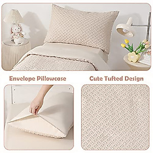 Cozyholy 4 Pieces Boho Tufted Toddler Bedding Set for Girls Boys Beige Soft Jacquard Embroidery Bed Sheets Set Comforter Set for Baby Kids | Include Comforter, Flat Sheet, Fitted Sheet, Pillowcase