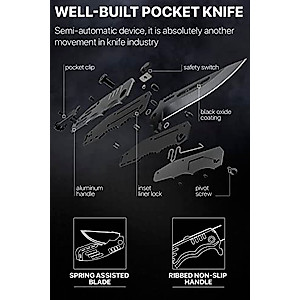 Spring Assisted Knife - Pocket Folding Knife - Military Style - Boy Scouts Knife - Tactical Knife - Good for Camping Hunting Survival Indoor and Outdoor Activities Mens Gift 6681