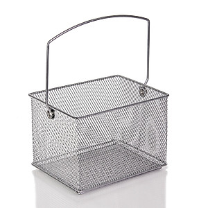 YBM Home Rectangle Mesh Silver Condiment Caddy, Kitchen Supply, Utensil, Silverware Organizer Cutlery Holder Flatware Storage Napkin Holder Carrier (1)