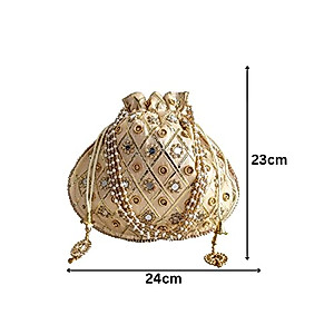 CRAFTFOBIA Women potli Bag Purse Rajasthani Clutch Wallet Ethnic | Zari work Style Pure Cotton with Gota Patti Designer Potli (Golden)