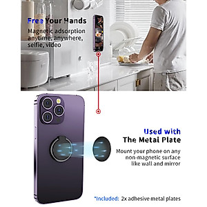 CHEEDAY Magnetic Phone Ring Grip, [4 Strong Magnets] Gym Finger Ring Holder 360° Rotation for Magnetic Car Mount, Metal Plate, Compatible with iPhone 15 14 13 12 Pro Max, All Smartphones, Black