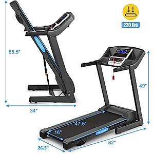 GYMAX Folding Treadmill, Electric Motorized Running Machine with LCD Monitor & Incline Options, Home Use Running Walking Jogging Machine for Cardio Workout Fitness