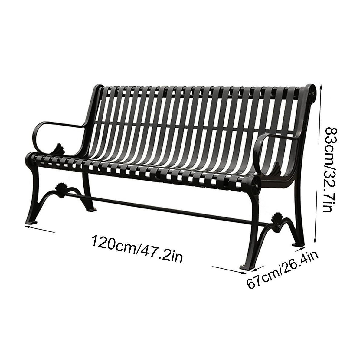 TVDPI Cast Iron Benches for Outside, Outdoor Patio Bench, Outdoor Benches Weatherproof, Black Steel Cast Iron Frame Chair, Garden Bench Clearance for Yard, Porch, Park