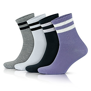 GoWith 3-4 Pairs Cotton Colorful Retro Thin Striped Socks for Men & Women, Casual Soft Lightweight Quarter Socks S/M, Purple, Model 2501