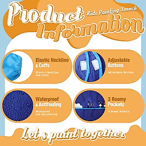 Janmercy 18 Pcs Kids Art Smocks Painting Apron Waterproof Art Smock Long Sleeve with Pocket for Eating Craft, Age 5-8 Years(Multi Colors)