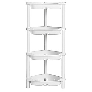 ELYKEN 4 Tier Shower Caddy Organizer Shelf Corner, 14.4 x 11.2 x 31.5 Inches, Rustproof, Plastic Shower Rack Stands for Inside Bathroom, Bathtub, Shower pan, White
