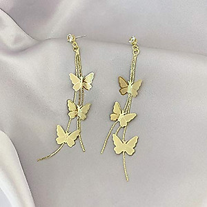 18K Gold Plated Dainty Vivid Butterfly Tassel Earrings Silver Post CZ 3D butterfly Drop Dangle Earrings Fairy Earrings for Women Girls