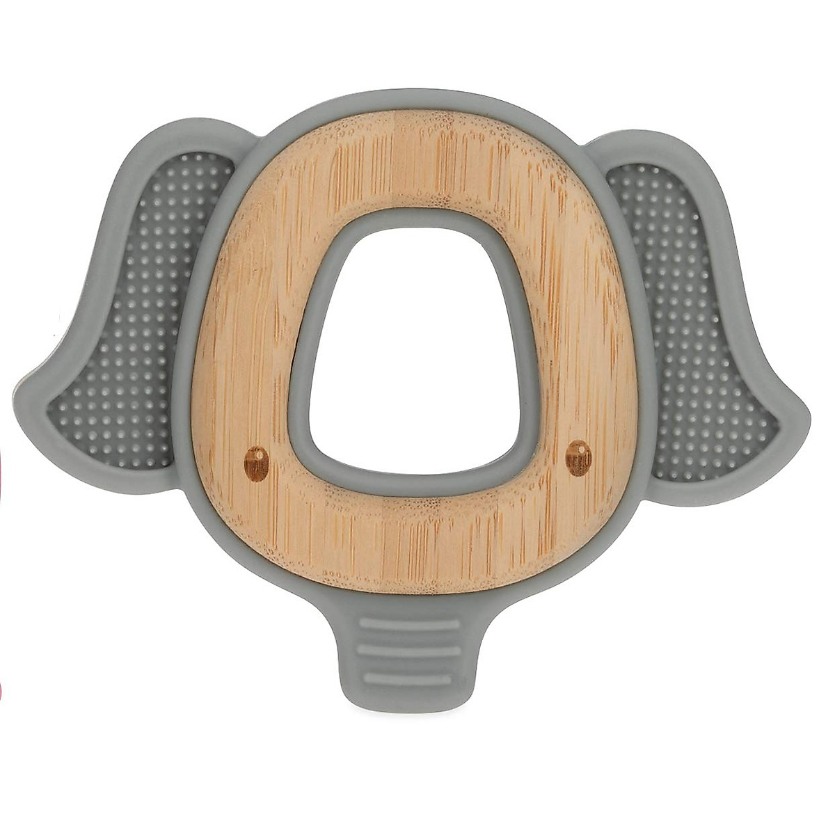 Nuby Natural Wood & Silicone Teether: Elephant, 3M+, Gray