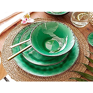 Sänger | Pasta plate Palm Beach 4 pieces, spaghetti plate for 4 people, stoneware crockery set for pasta, handmade pasta plate dishwasher safe, stoneware plate for pasta dishes, pasta bowl | 1,2L