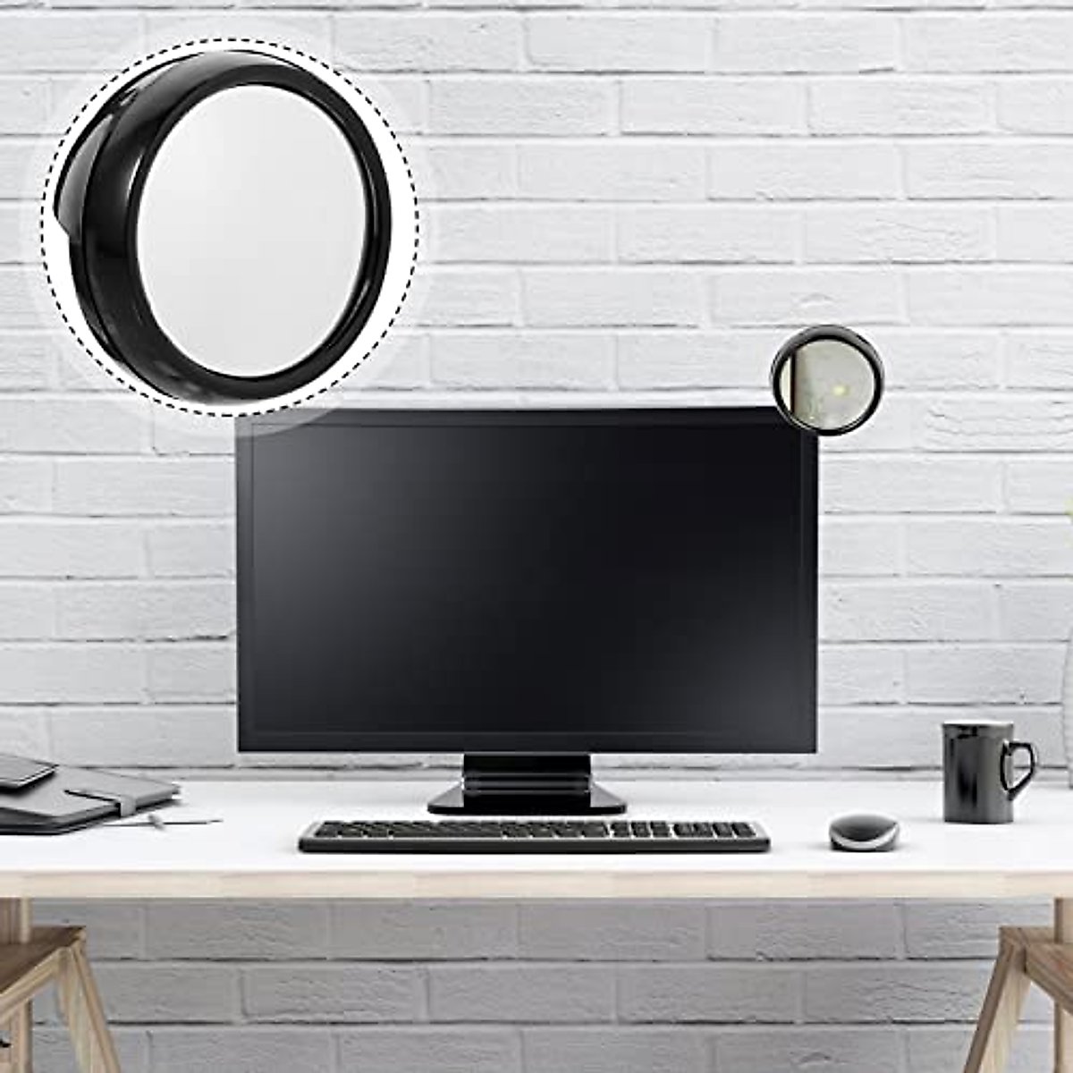 POPETPOP Clip On Cubicle Mirror- Computer/ Laptop Monitor Rear View Mirror, Blind Spot Mirror, Round Glass Convex Rear View Mirror Clip On Mirror for Computer Monitor