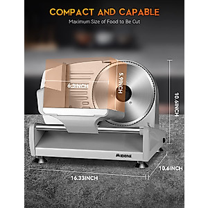 Meat Slicer Electric Deli Food Slicer with Removable 7.5’’ Stainless Steel Blade, Adjustable Thickness Meat Slicer for Home Use, Child Lock Protection, Easy to Clean, Silver, MIDONE