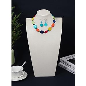 Jules D. Simple Beaded Choker Necklace Handmade Shell Multi Colorful Brown Green Beads Statement Necklace Bracelet Earring Set Costume Jewelry for Women Gifts (Multi)