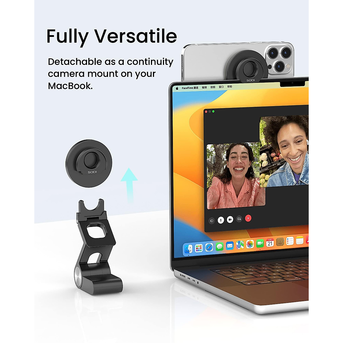 SODI Continuity Camera Mount for Desktop Monitor & iMac - iPhone Webcam Mount for MacBook with Mag-Safe Compatible, Tilt for Desk View, Magnetic Phone Stand for iPhone 15/14/13/12, Mac OS Ventura