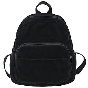 MZE JPLAN Small Corduroy Backpack for Women Unisex Lightweight Daypack Backpacks Casual Travel Bag (Black)