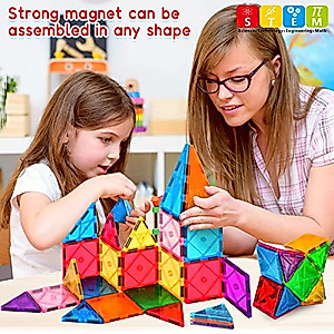 Toys for 3 4 5 6 7 8+Year Old Boys Girls Colorful Magnetic Tiles for Kids Ages 4-8 Upgrade STEM Educational Creativity Stacking Magnetic Building Blocks Set for Toddlers Child Ages 3-5 Birthday Gifts