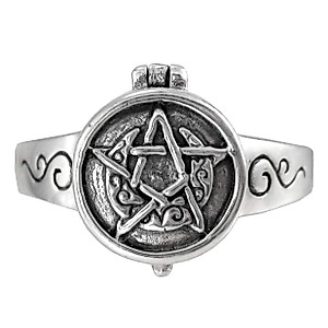 Dryad Design Sterling Silver Crescent Moon Pentacle Pentagram Poison Locket Ring Size 10