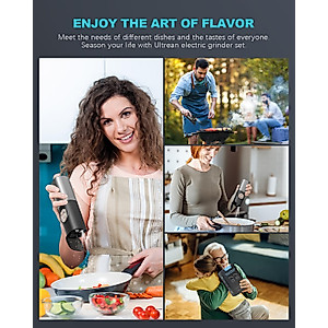 Ultrean Gravity Electric Salt and Pepper Grinder Set - USB Rechargeable With Dual Charging Base - Adjustable Fineness - One Handed Operation, Stainless Steel Construction, Auto Dust Lids, LED Light