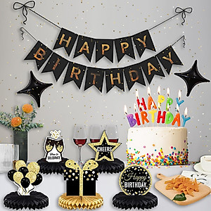 ZJDHPTY Black and Gold Birthday Decorations Happy Birthday Banner Centerpiece Table Decorations (Black and gold)