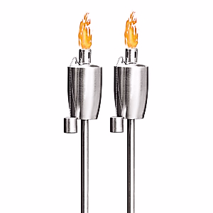 FAB BASED Oil Torch Lamp Torch for Patio/Garden/Lawn/Backyard - 55 inch - Stainless Steel - Fiber Glass Wick - Set of 2 Pieces-Outdoor Oil Lamp for Citronella (Ecru)