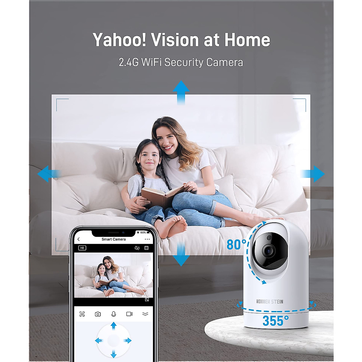 Konnek Stein 1080P Security Camera(2.4G Only), Baby Monitor 360-Degree for Home Security, Smart Home Pet Camera, with Night Vision, Compatible with Alexa & Google Assistant Home Security Camera