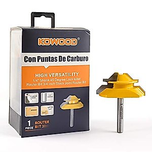 KOWOOD Router bit, 3/4” Cutting Height, 45 Degree Lock Miter Router Bit 1/4 Inch Shank…
