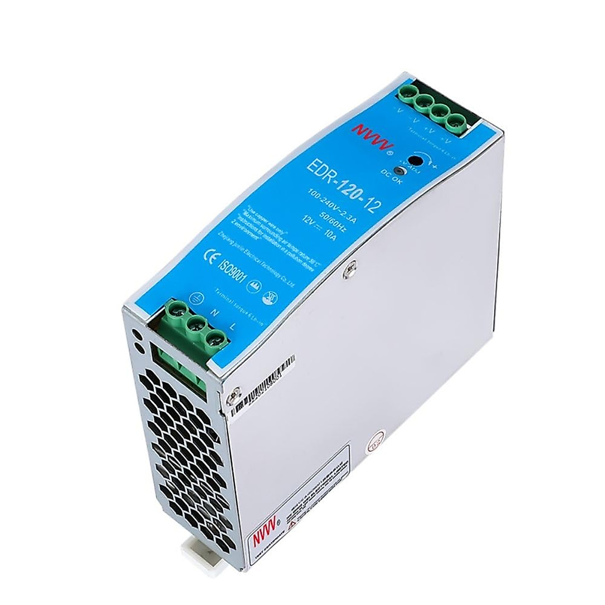 NVVV EDR-120-12 120W 12VDC 10Amp Industrial DIN Rail Power Supplies (12V 120W), Silver
