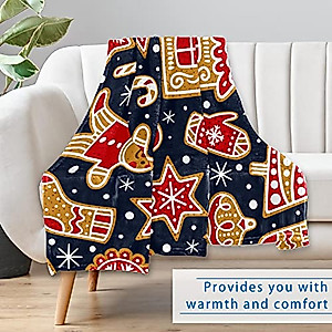 Christmas Gingerbread Cookies of Snowman House Tree Prints Soft Warm Cozy Blanket Throw for Bed Couch Sofa Picnic Camping Beach, 150×100cm