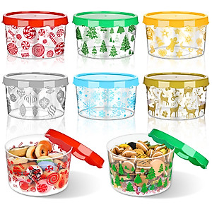 Yaomiao 6 Pcs Christmas Cookie Storage Buckets with Lids Decorative Christmas Themed Plastic Bucket Stackable Snack Container Cookie Jars Winter Candy Containers for Holiday Baked Goods Gift Giving