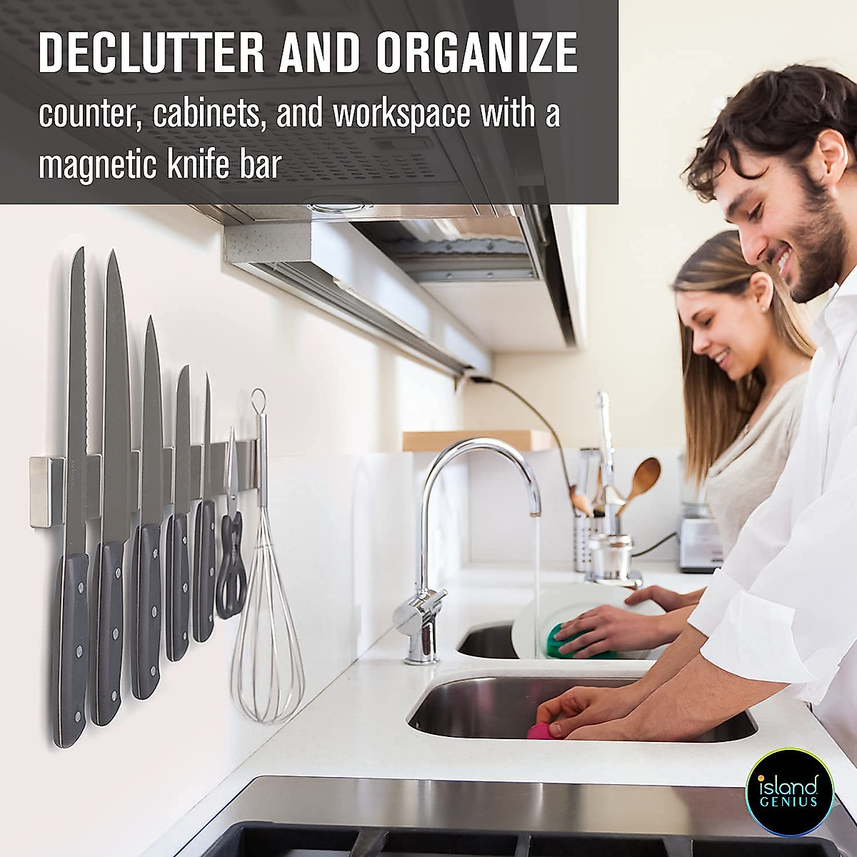 ﻿Island Genius 16 Inch Stainless Steel Magnetic Knife Holder Bar Strip for Wall - Kitchen Knife, Utensil and Tool Storage Organizer Magnet