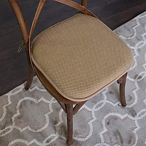 Sweet Home Collection Chair Cushion Memory Foam Pads with Ties Honeycomb Pattern Slip Non Skid Rubber Back Rounded Square 16" x 16" Seat Cover, 4 Pack, Taupe 4 Pack