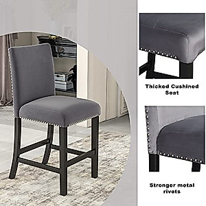 RUNWON Modern 5-Piece Counter Height Dining Set-Square Faux Table with 4 Comfortable Upholstered Chairs for Small Family Kitchen, Gray + Marble