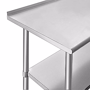 ROCKPOINT Stainless Steel Table for Prep & Work with Backsplash 48x24 Inches, NSF Metal Commercial Kitchen Table with Adjustable Under Shelf and Foot for Restaurant, Home and Hotel
