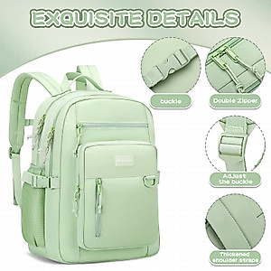 PRAGARI Kids Backpack for School Cute Aesthetic Green Backpack Girls Student Bookbag Women Travel Lightweight Book Bag