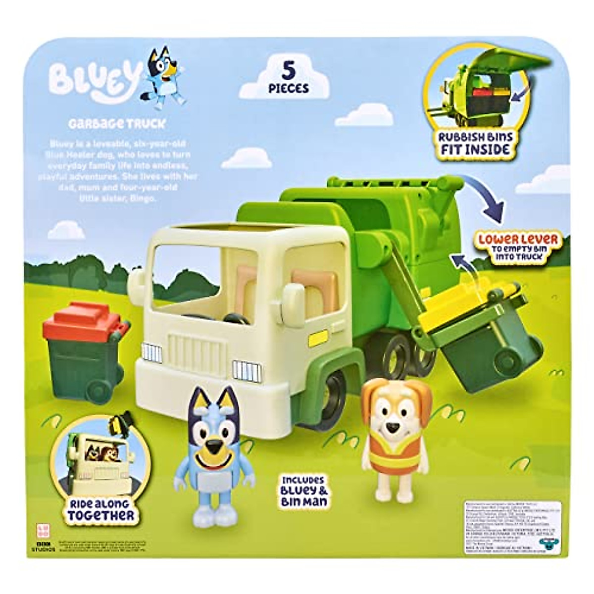 Garbage Truck - 2.5" Bluey and Bin Man poseable Figures with Playset, Multicolor