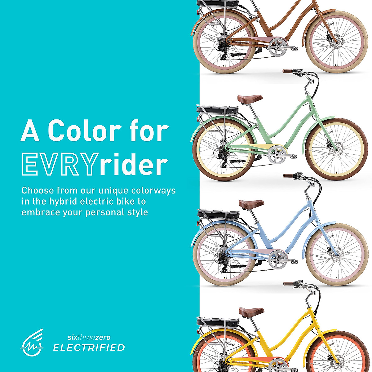 sixthreezero EVRYjourney Women's Electric Bike, 7-Speed Step Through Beach Cruiser eBike Bicycle, 500 Watt Motor, 26 Inch Wheels, Camel Mauve