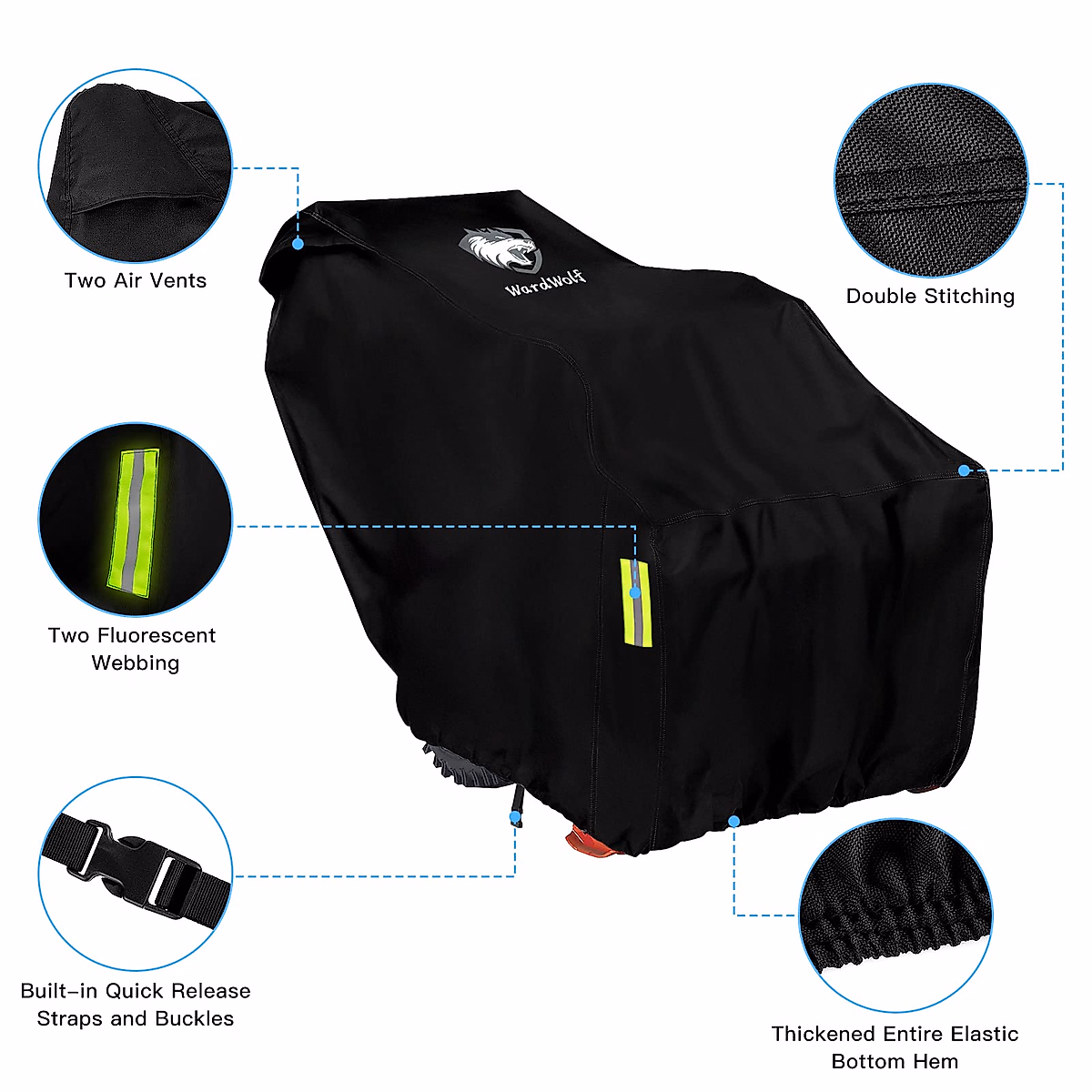 WardWolf Snow Blower Cover, Fit Most Electric Two Stage Snowblowers, 600D Heavy Duty Universal Snow Thrower Cover Waterproof, Windproof, Sunproof with Air Vent and Buckle Strap, Black