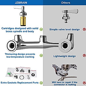 JZBRAIN Commercial Faucet with Sprayer 21" Height Wall Mount Kitchen Sink Faucet Add On Faucet 8" Swing Spout Pre-Rinse Sprayer 8 inch Center for 1 or 2 Compartment Sink