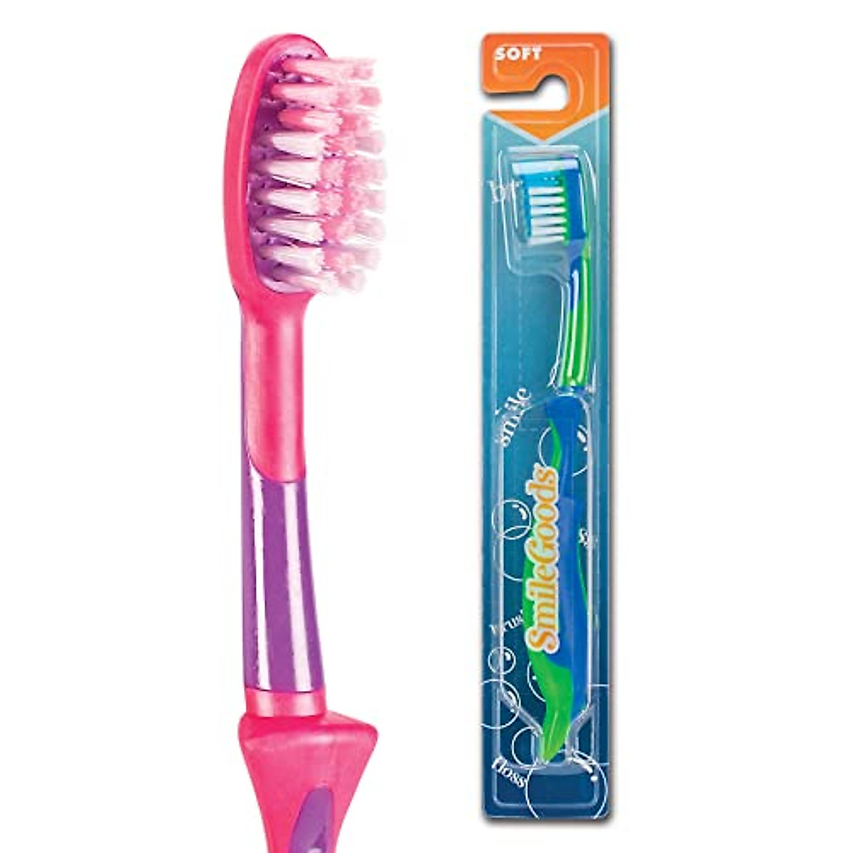 SmileGoods Y264 Child Toothbrush, Soft, Dolphin Grip, Individually Packaged Toothbrushes, Assorted Colors, Bulk Pack of 72