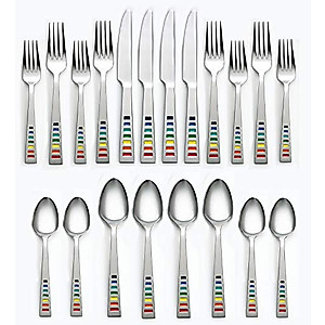 Fiesta - 641020R Fiesta Celebration 20-Piece Flatware Silverware Set, Service for 4, Stainless Steel, Includes Forks/Knife/Spoons
