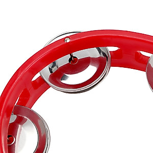 MUKLEI 20 Pack 4 Inch Mini Handheld Tambourine, Half Moon Musical Tambourine for Music Center Little Boys or Girls Center Party, Red and Yellow
