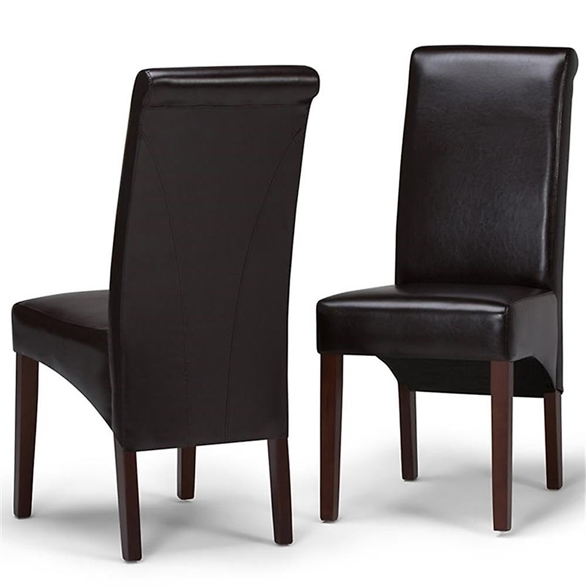 SIMPLIHOME Avalon Dining Chair Set in Tanners Brown, Solid Wood Frame, Vegan Leather Upholstery, Curved Design, Set of 2, 25.2 x 17.7 x 39.8 inches, for Dining Room