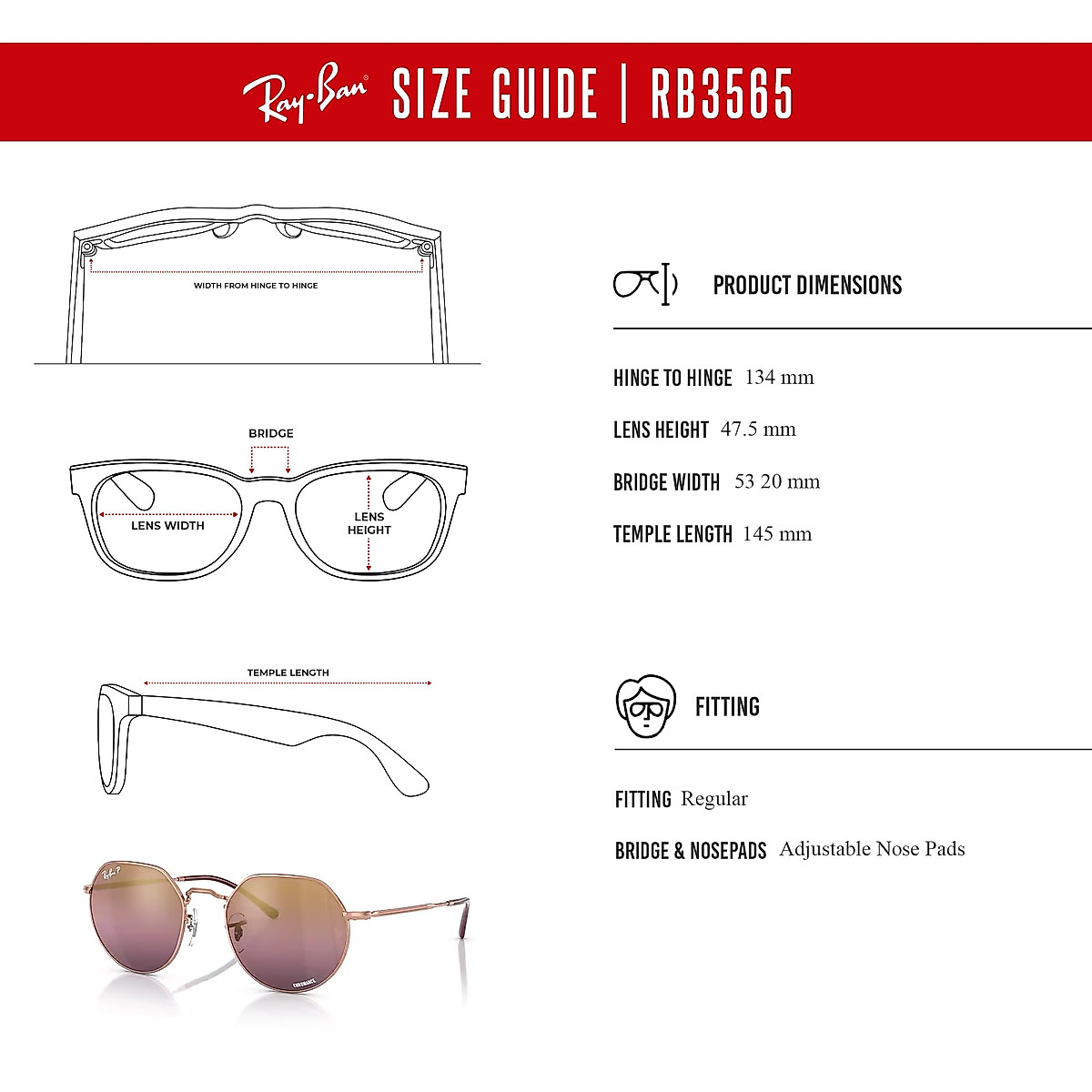 Ray-Ban Jack RB3565 53MM Rose Gold/Crystal Lens Mirror Red Gradient Polarized Chromance Rounded Hexagonal Sunglasses for Men for Women + BUNDLE With Designer iWear Eyewear Kit