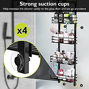 Orimade Over the Door Shower Caddy Adjustable Hanging Organizer Shelf Rack Rustproof with Hook,Shampoo Holder Bathroom Shelf with Soap Holder Basket with Suction Cup Extra Large, 5 Tier (US Patent)