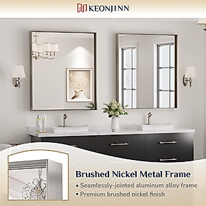 Keonjinn 30 x 36 in Brushed Nickel Bathroom Mirror for Over Sink, Rectangular Silver Metal Framed Rectangular Vanity Wall Mirror Square Corner Modern Farmhouse Rectangle Mirror(Horizontal/Vertical)