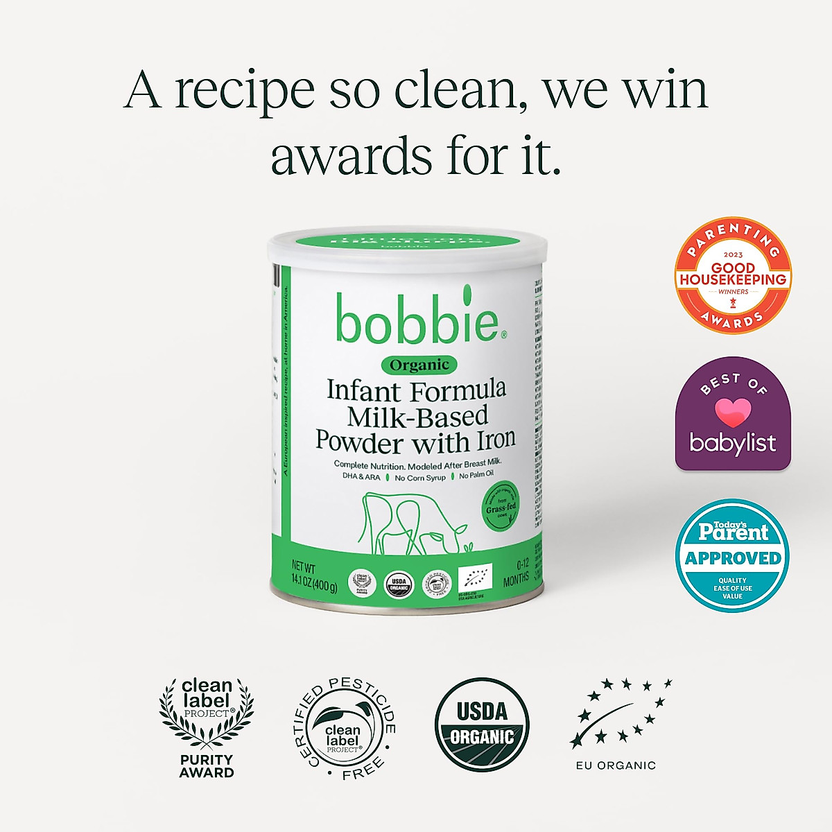 Bobbie Organic Infant Formula, Milk Based Powder with Iron, DHA and Vitamin D, Modeled After Breast Milk, Organic Baby Formula for Newborn to 12 Months Old Infant, 14.1 oz, 1 Pack