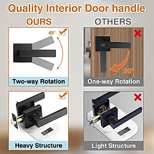 AEEKEL Matte Black Door Handle Interior Door Knob Passage Levers Set (No Lock), 6 Pack Heavy Duty Door Handle for Hall or Closet, Keyless Door Levers for Left Right Handle Doors